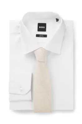 BOSS Italian-made Linen-silk Tie - Beige