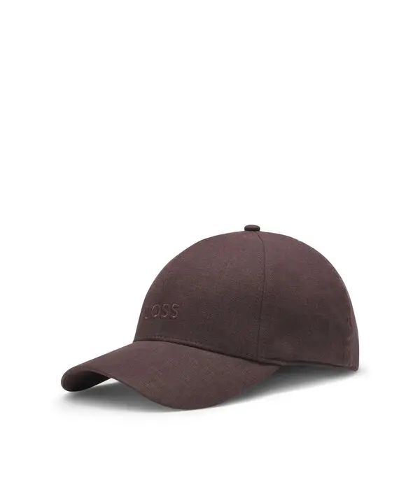 BOSS Embroidered-logo Cap In Linen - Dark Brown