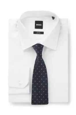 BOSS Silk Tie With Jacquard Pattern - Dark Blue