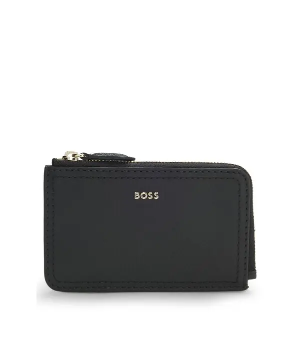 BOSS Grained-leather Card Holder With Logo Lettering - Black