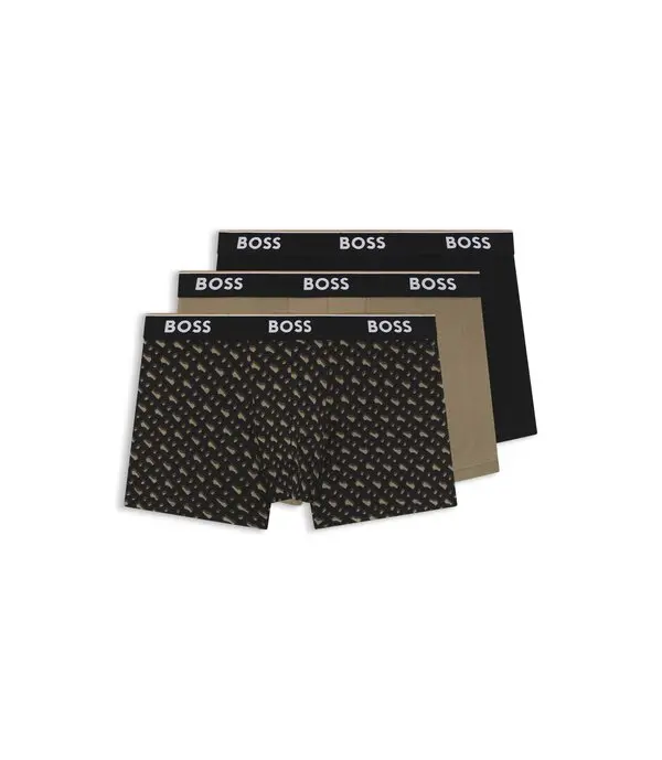 BOSS Three-pack Of Trunks With Logo Waistbands - Light Brown