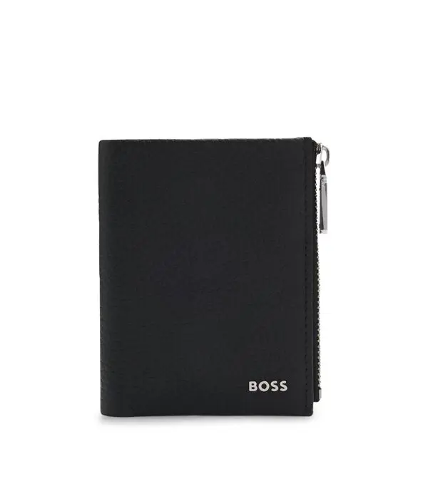 BOSS Logo-lettering Wallet In Grained Leather - Black