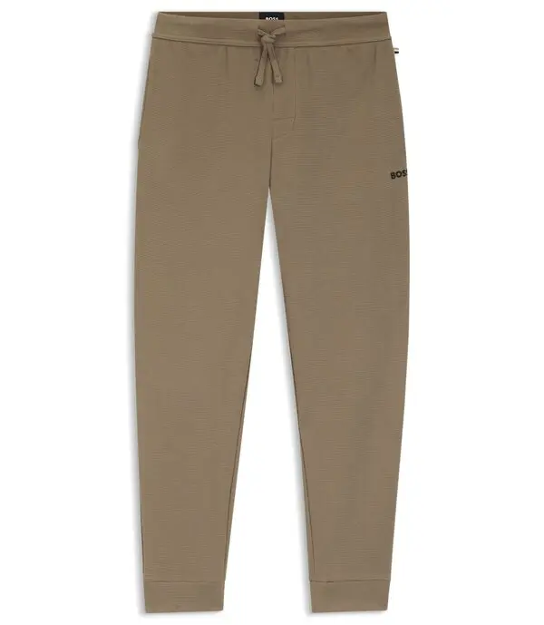 BOSS Waffle-structure Pyjama Bottoms In A Cotton Blend - Light Brown