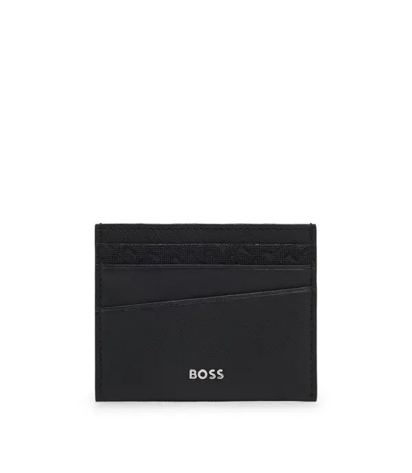 BOSS Mixed-texture Card Holder With Logo Trim - Black