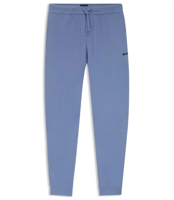 BOSS Waffle-structure Pyjama Bottoms In A Cotton Blend - Light Blue