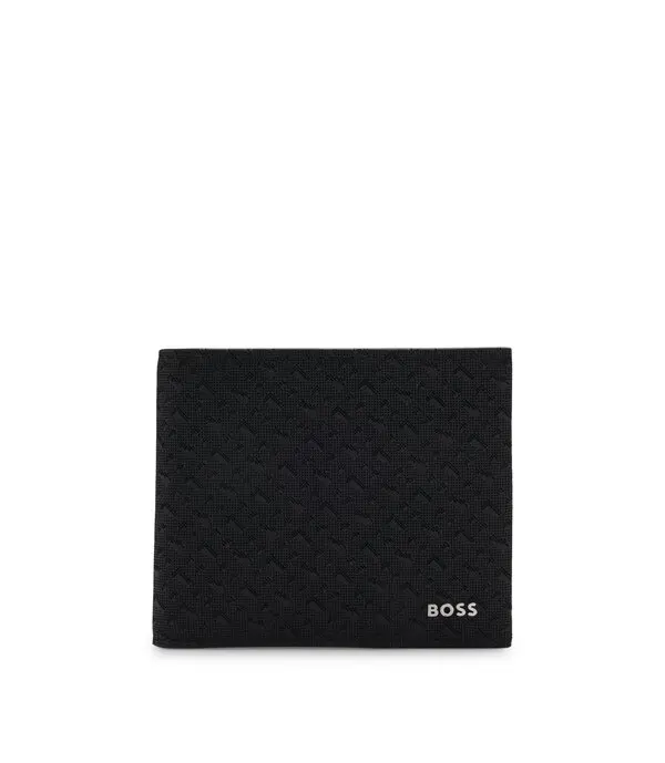 BOSS Billfold Wallet With Perforated Monogram Motif - Black
