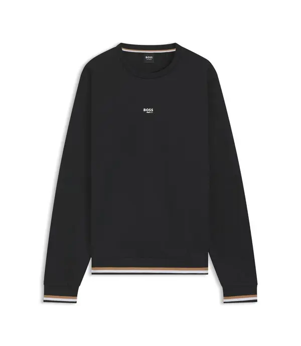 BOSS Cotton-terry Sweatshirt With Logo And Signature Stripes - Black