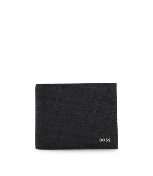 BOSS Trifold Wallet With Monogram Pattern - Black
