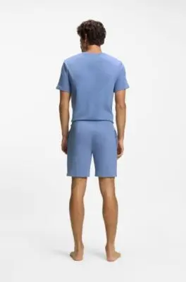 BOSS Cotton-blend Pajama Shorts With Embroidered Logo - Light Blue