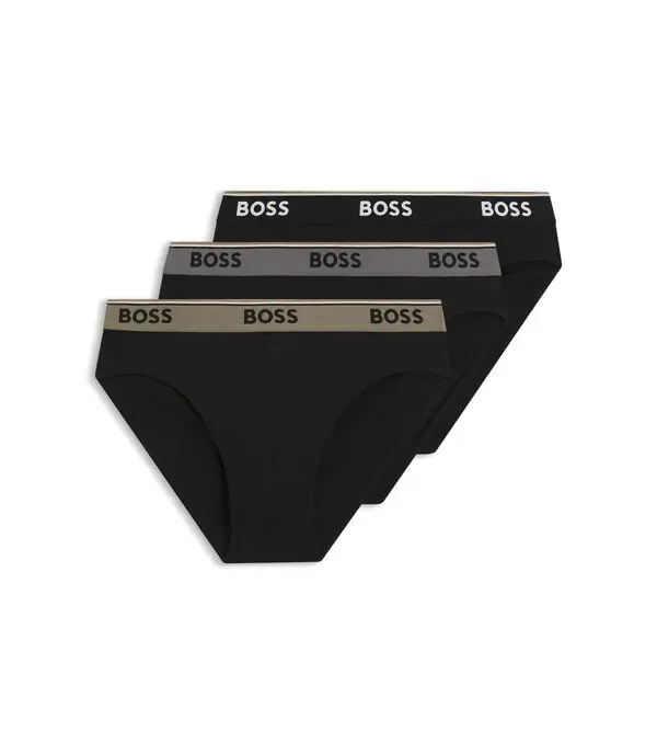 BOSS Three-pack Of Logo-waistband Briefs In Stretch Cotton - Black