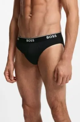 BOSS Three-pack Of Logo-waistband Briefs In Stretch Cotton - Black