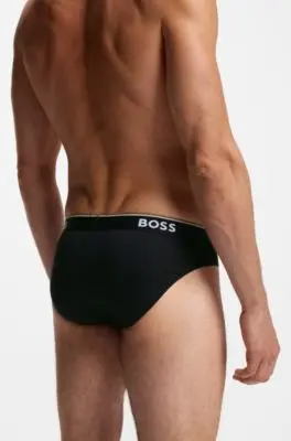 BOSS Three-pack Of Logo-waistband Briefs In Stretch Cotton - Black