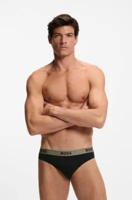 BOSS Three-pack Of Logo-waistband Briefs In Stretch Cotton - Black