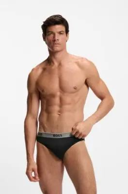 BOSS Three-pack Of Logo-waistband Briefs In Stretch Cotton - Black