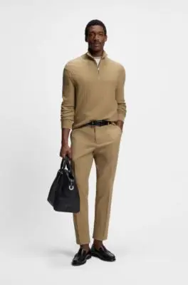 BOSS Quarter-zip Cotton Sweater - Khaki