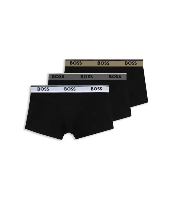 BOSS Three-pack Of Stretch-cotton Trunks With Logo Waistbands - Black