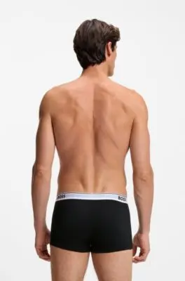 BOSS Three-pack Of Cotton Trunks With Logo Waistband - Black