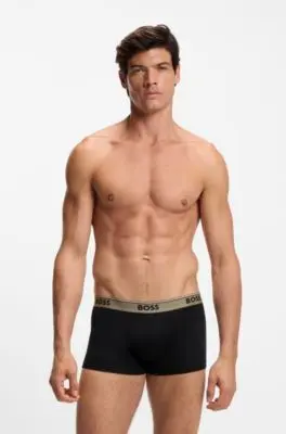 BOSS Three-pack Of Cotton Trunks With Logo Waistband - Black