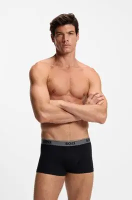 BOSS Three-pack Of Cotton Trunks With Logo Waistband - Black