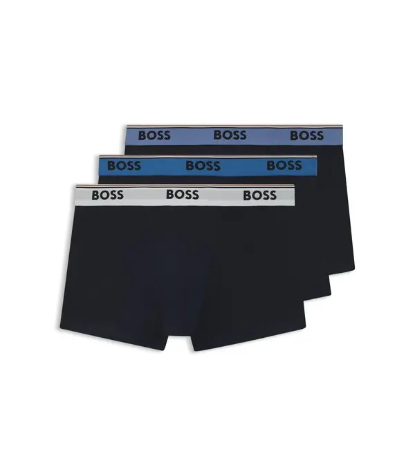 BOSS Three-pack Of Stretch-cotton Trunks With Logo Waistbands - Light Blue