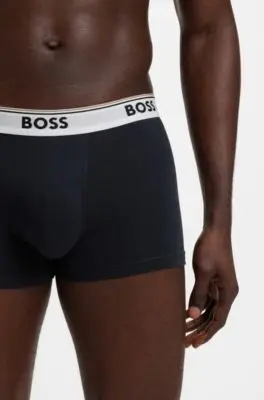BOSS Three-pack Of Stretch-cotton Trunks With Logo Waistbands - Light Blue