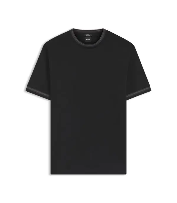 BOSS Contrast-tipping Slim-fit T-shirt In Mercerised Cotton - Black