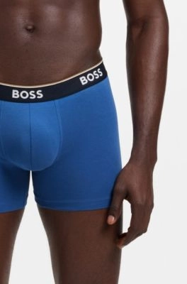 BOSS Three-pack Of Stretch-cotton Boxer Briefs With Logo Waistband