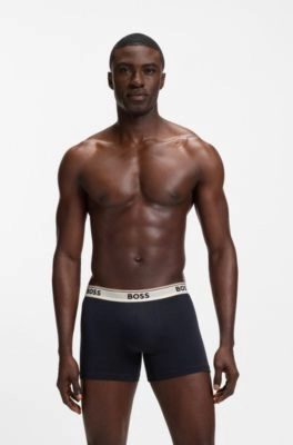 BOSS Three-pack Of Stretch-cotton Boxer Briefs With Logo Waistband