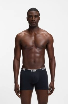 BOSS Three-pack Of Stretch-cotton Boxer Briefs With Logo Waistband