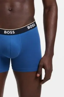 BOSS Three-pack Of Logo-waistband Boxer Briefs - Light Blue