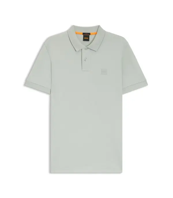BOSS Stretch-cotton Slim-fit Polo Shirt With Logo Patch - Silver