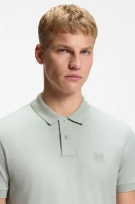 BOSS Stretch-cotton Slim-fit Polo Shirt With Logo Patch - Silver