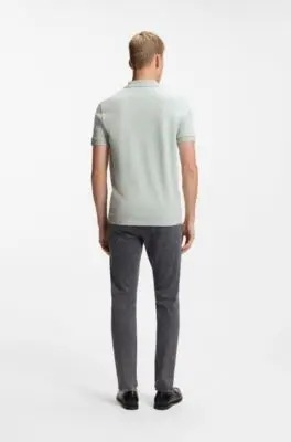 BOSS Stretch-cotton Slim-fit Polo Shirt With Logo Patch - Silver