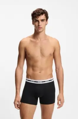 Hugo Three-pack Of Branded Boxer Briefs In Stretch Cotton