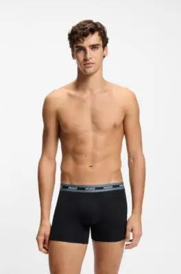 Hugo Three-pack Of Branded Boxer Briefs In Stretch Cotton