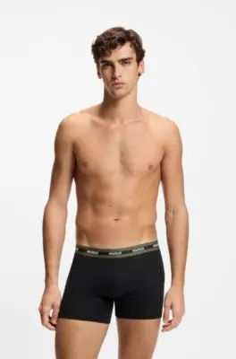 Hugo Three-pack Of Branded Boxer Briefs In Stretch Cotton
