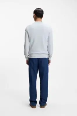 BOSS Cotton Piqué Sweater With Logo Patch - Light Grey