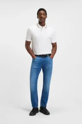 BOSS Slim-fit Cotton Polo Shirt With Striped Collar - White