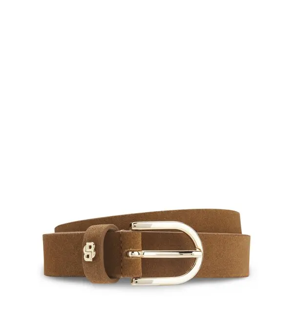 BOSS Suede Belt With Double B Monogram - Brown