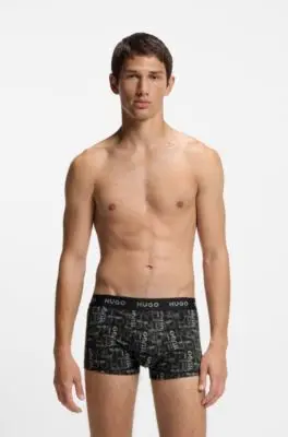 Hugo Three-pack Of Stretch-cotton Trunks With Logo Waistband