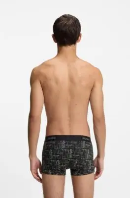 Hugo Three-pack Of Stretch-cotton Trunks With Logo Waistband