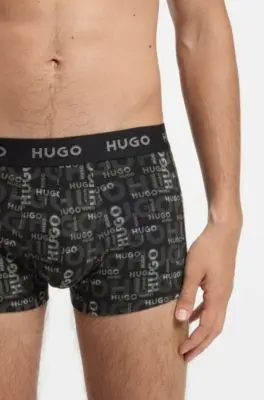 Hugo Three-pack Of Stretch-cotton Trunks With Logo Waistband