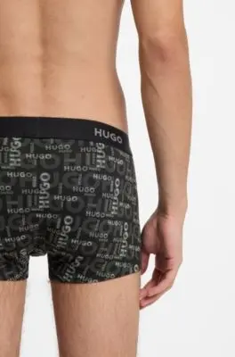 Hugo Three-pack Of Stretch-cotton Trunks With Logo Waistband