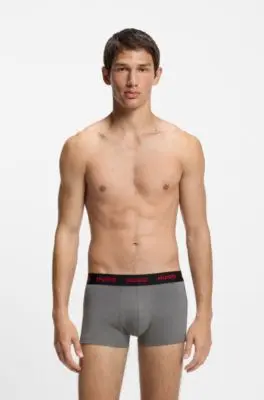 Hugo Three-pack Of Stretch-cotton Trunks With Logo Waistband