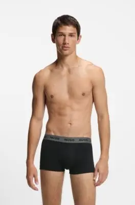 Hugo Three-pack Of Stretch-cotton Trunks With Logo Waistband