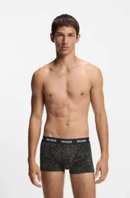 Hugo Three-pack Of Stretch-cotton Trunks With Logo Waistband
