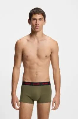 Hugo Three-pack Of Stretch-cotton Trunks With Logo Waistband