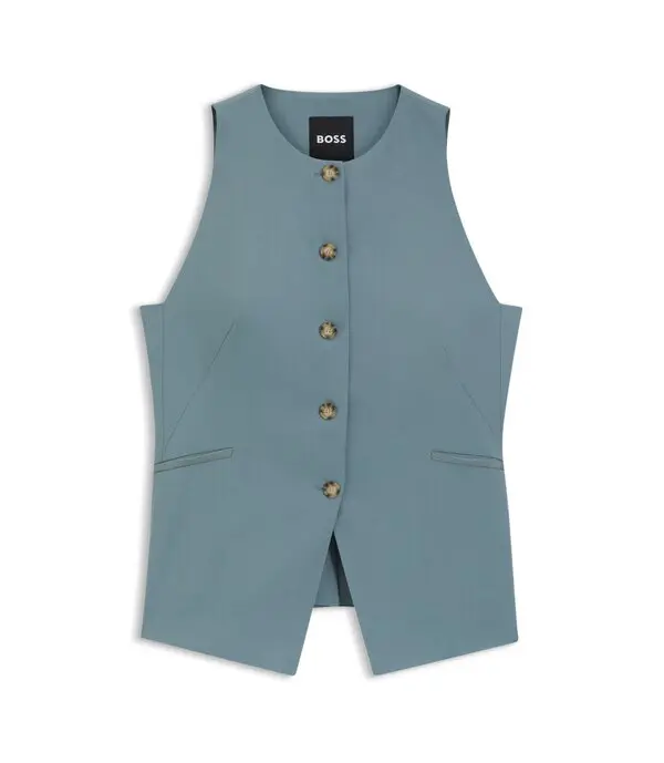 BOSS Slim-fit Virgin Wool Waistcoat - Blue