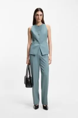 BOSS Slim-fit Virgin Wool Waistcoat - Blue