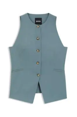 BOSS Slim-fit Virgin Wool Waistcoat - Blue